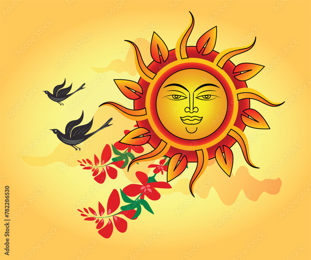 Sri Lankan Traditional Sun Face line art drawing. Sinhala and Tamil New ...