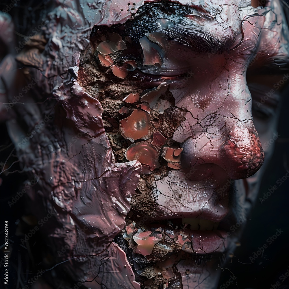 Swollen and Distorted Facial Features with Intense Inflammation and ...