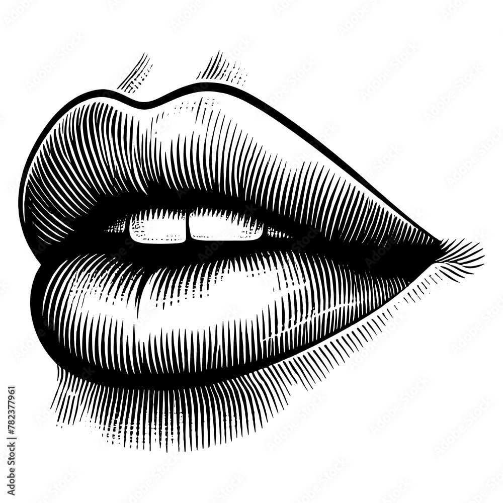 Illustration Stock sensual female woman full lips sketch engraving ...