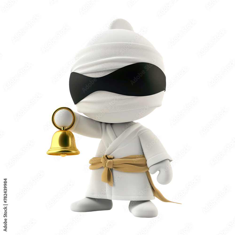 Person in white robe holding a bell, close-up shot. Cartoon character ...