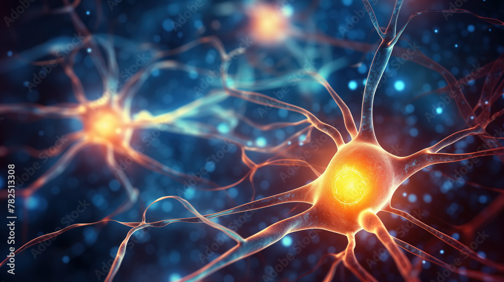 Illustration Stock Detailed representation of stimulated and activated brain neurons. Neural ...