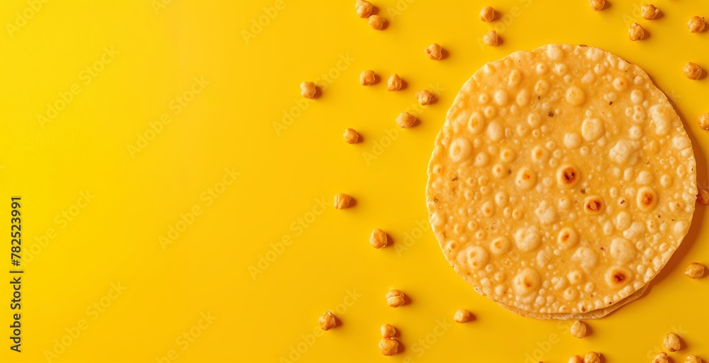 Flatbreads, breads, pizza, Puran poly, on a yellow neutral background ...