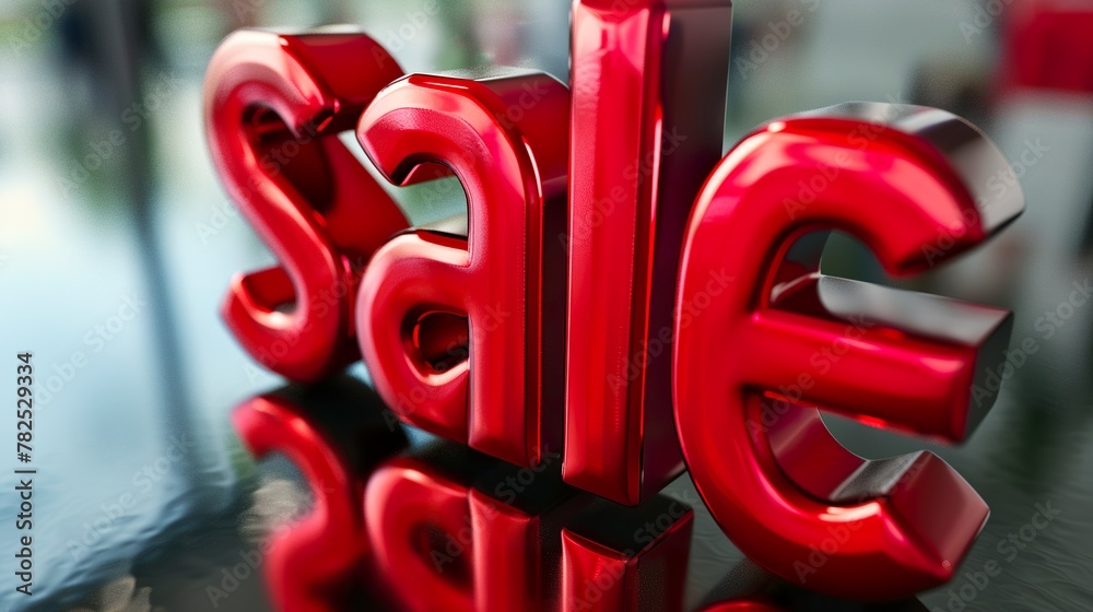 A minimalist background with 3D text reading "Sale" in red. "Sale ...