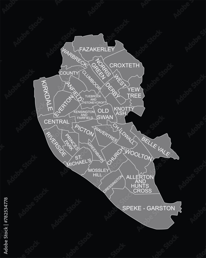 Liverpool city map vector line contour silhouette illustration isolated ...