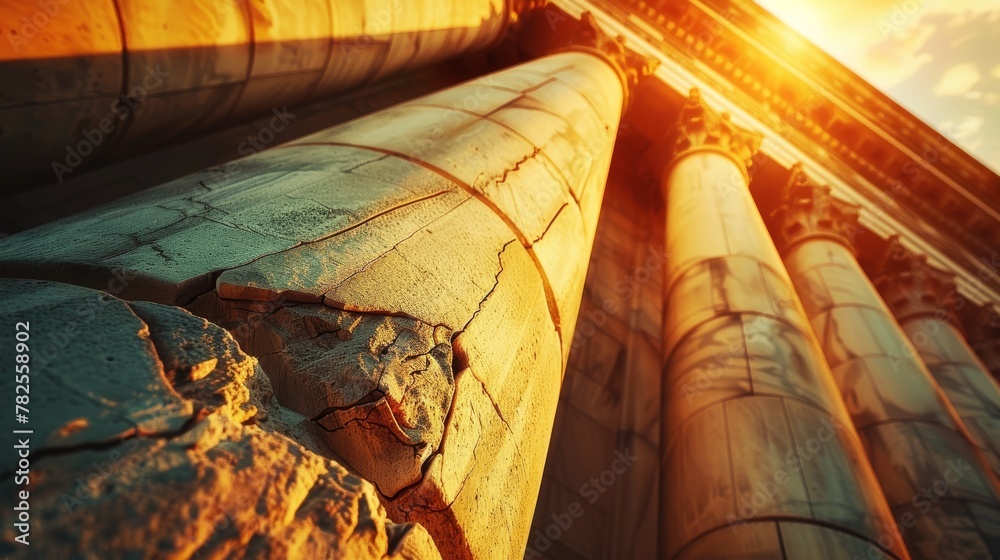 Bank building with a crack, bright background, representing financial ...