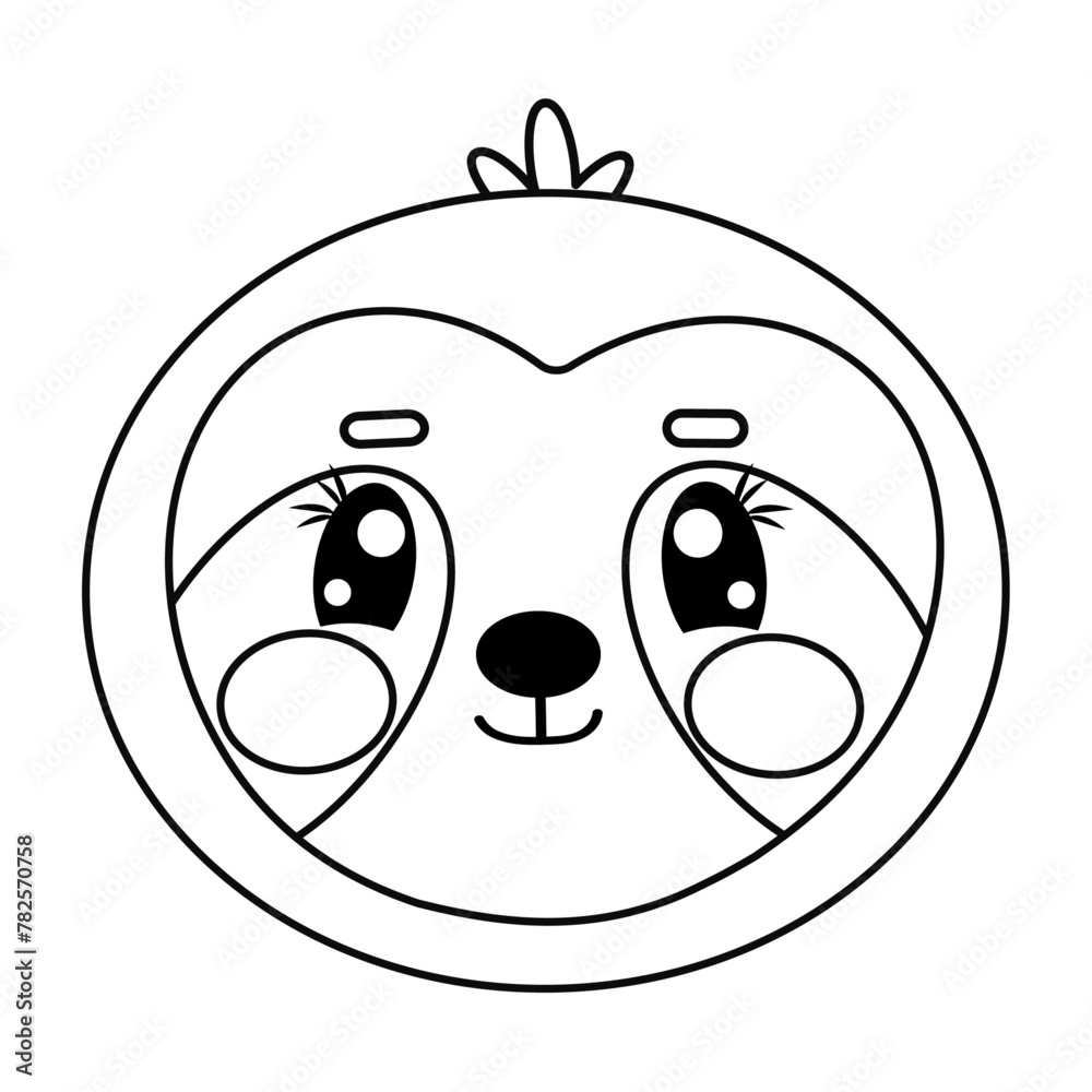 Cute kawaii sloth outline coloring vector illustration for kids on ...