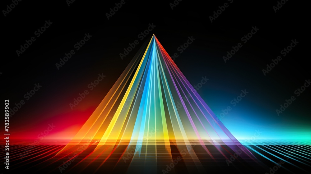 An eye-catching triangular prism illuminates a spectrum of light rays ...