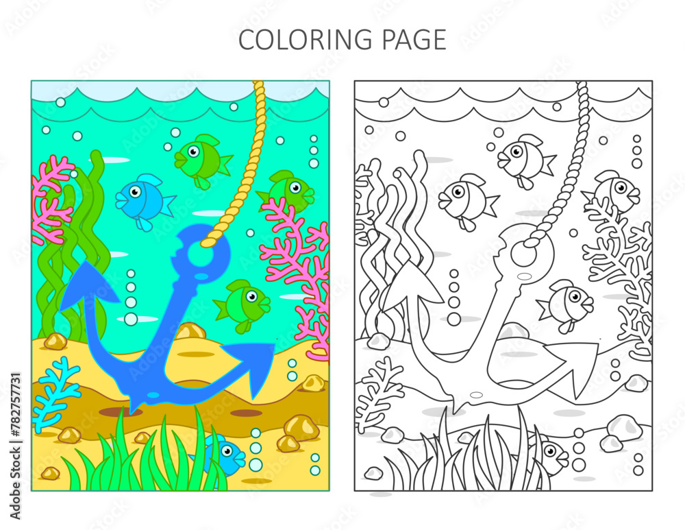 Vector de Stock Color by sample. Coloring page with anchor and ... Vector de Stock Color by sample. Coloring page with anchor and ...
