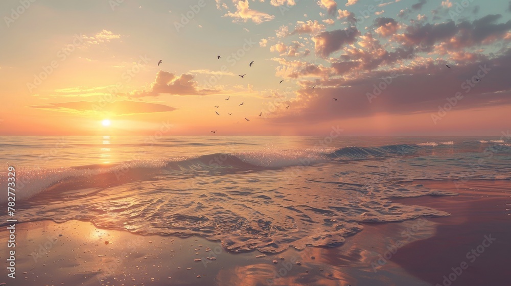 eye-catching animated GIF of a sunrise over a tranquil beach, with ...