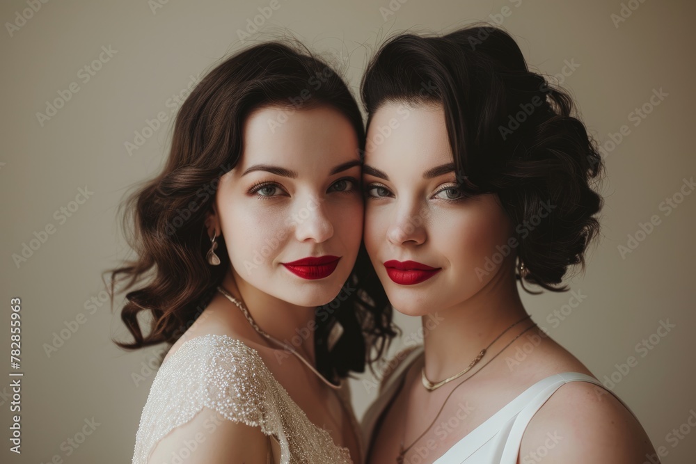 Two Women with Red Lips Fictional Character Created by Generative AI ...