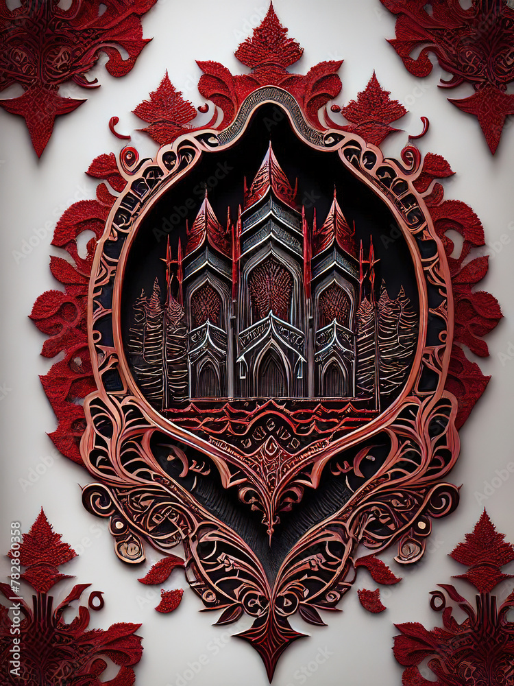 Realistic tattoo design of a fantasy scenery, gothic ornamentation, in ...