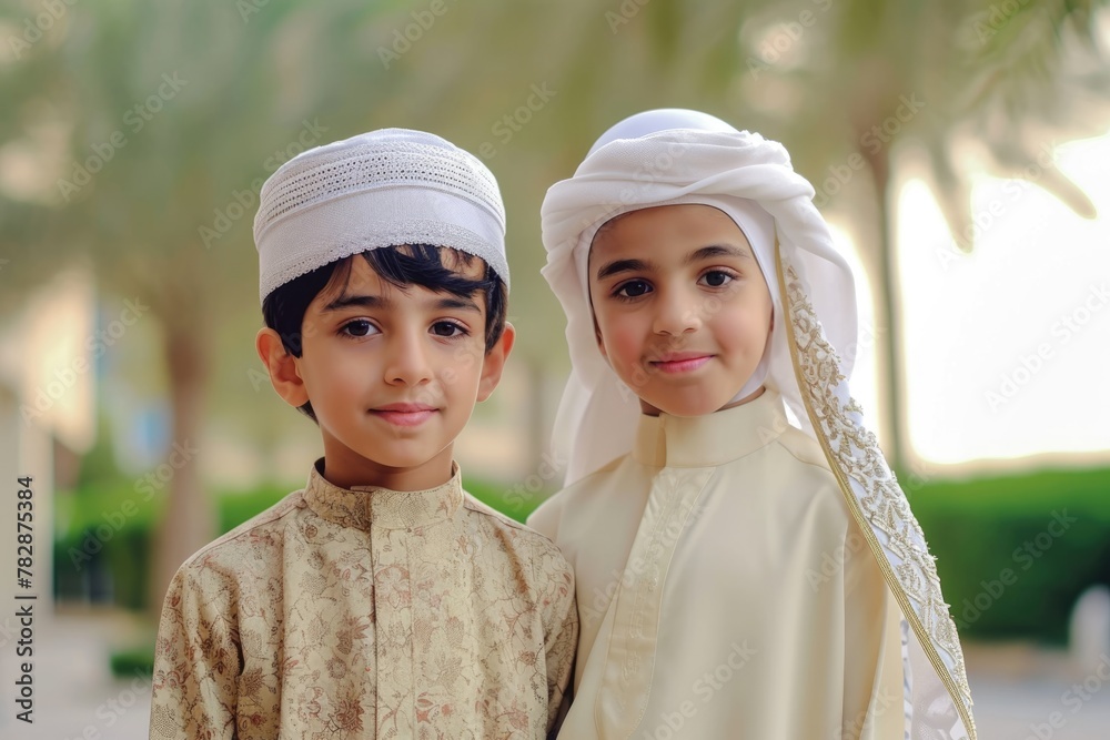 Islamic attire for children- Cute two muslim boys embracing during eid ...