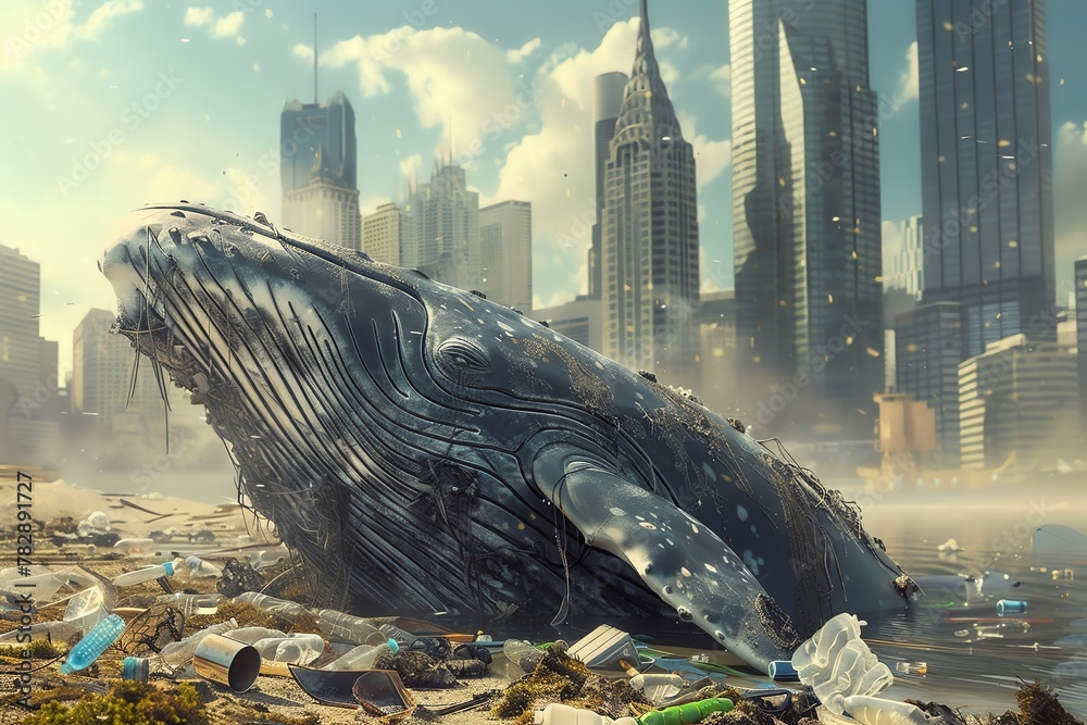 Ilustración de Stock Whale washed ashore with its stomach full of ...