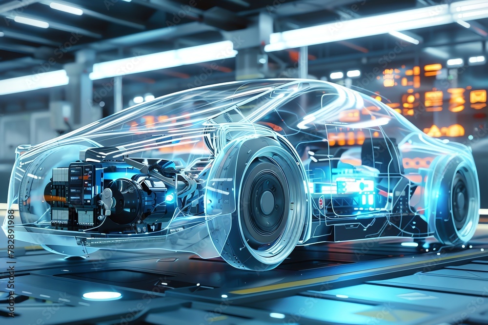 A futuristic depiction of a family car with modular battery systems ...