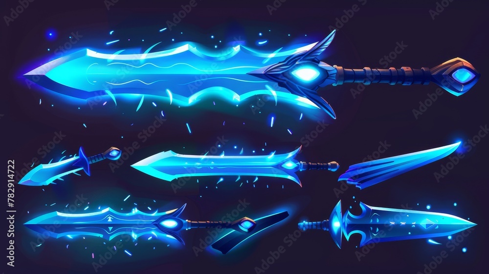 Animated sprite sheet with cartoon sword and light trace effect, motion ...