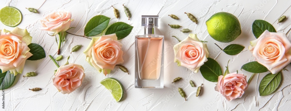 delicate pink roses, zesty lime slices, and aromatic cardamom pods, set ...