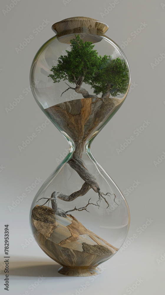 Conceptual hourglass with tree life cycle representing time and ...
