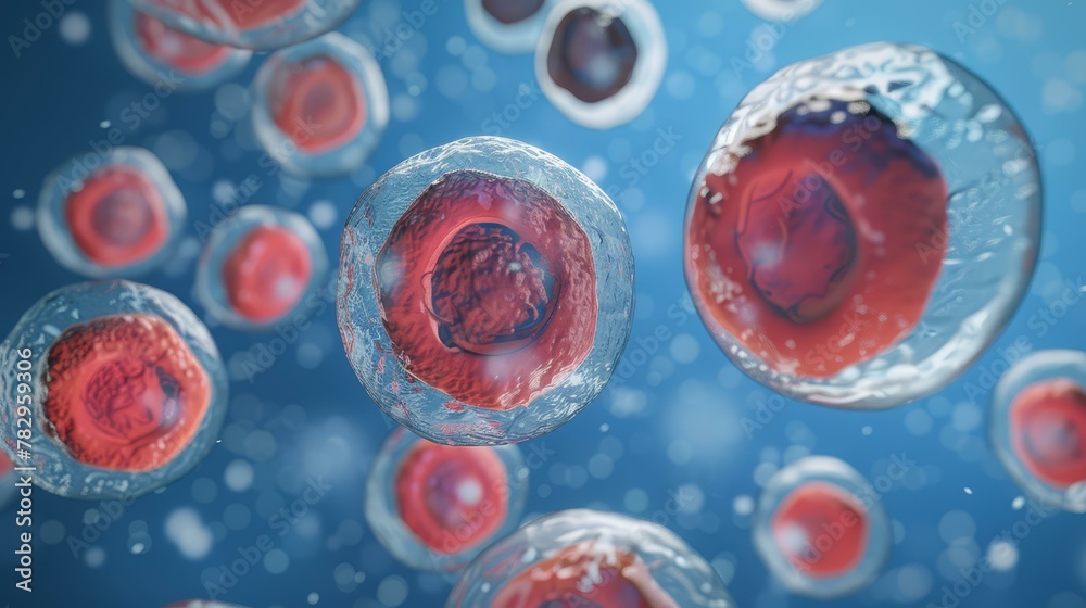 The structure of a human cell under the microscope, illustrating the ...