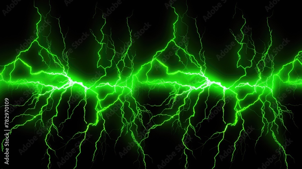 Vivid Green Lightning Bolts on Black Background in High Definition ...