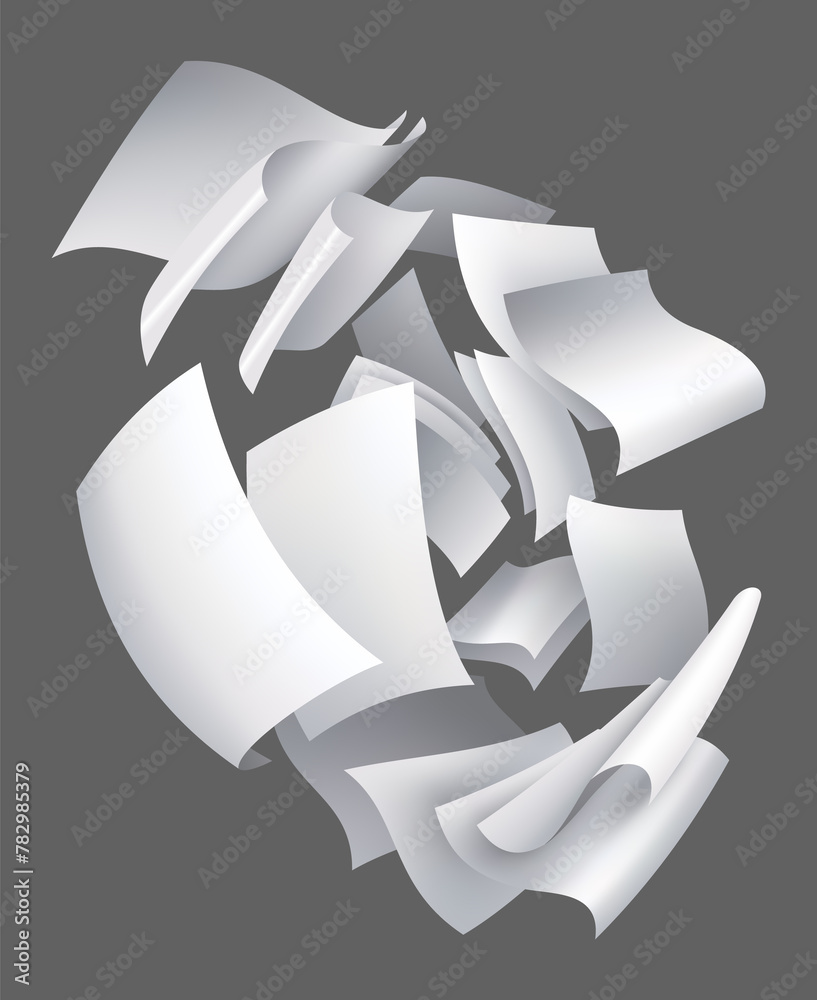 Realistic falling paper sheets. Set of flying curved leaves of paper ...