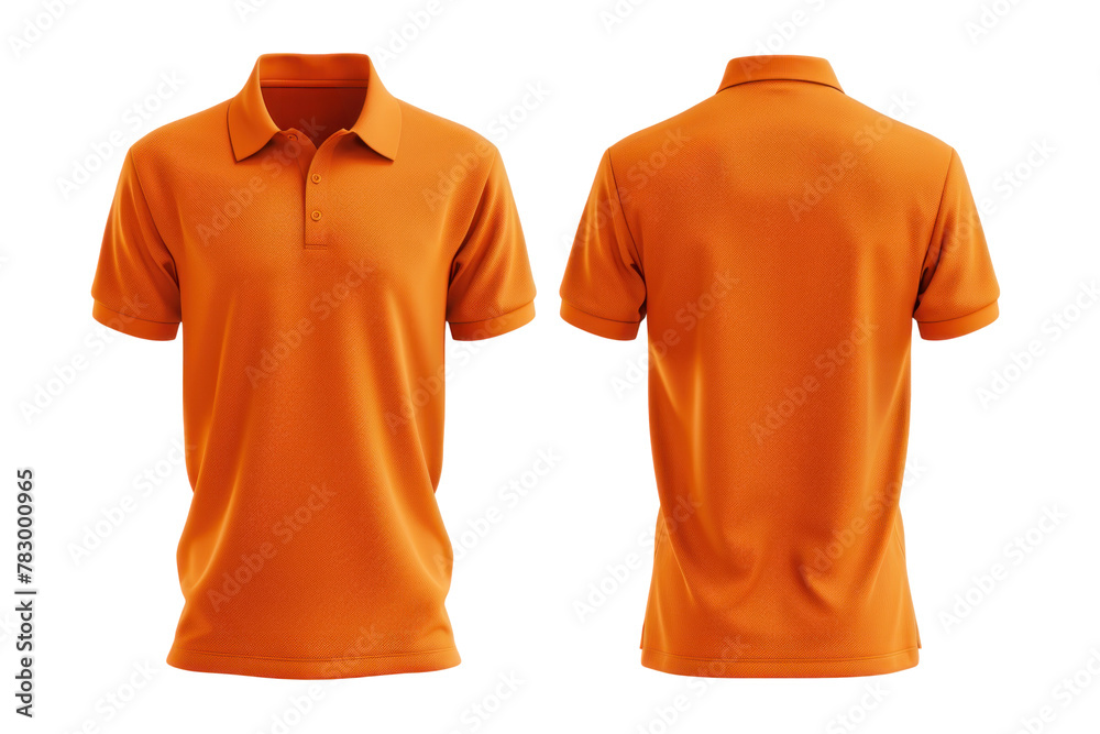 Orange polo shirt, front and back view, mockup, transparent or isolated ...