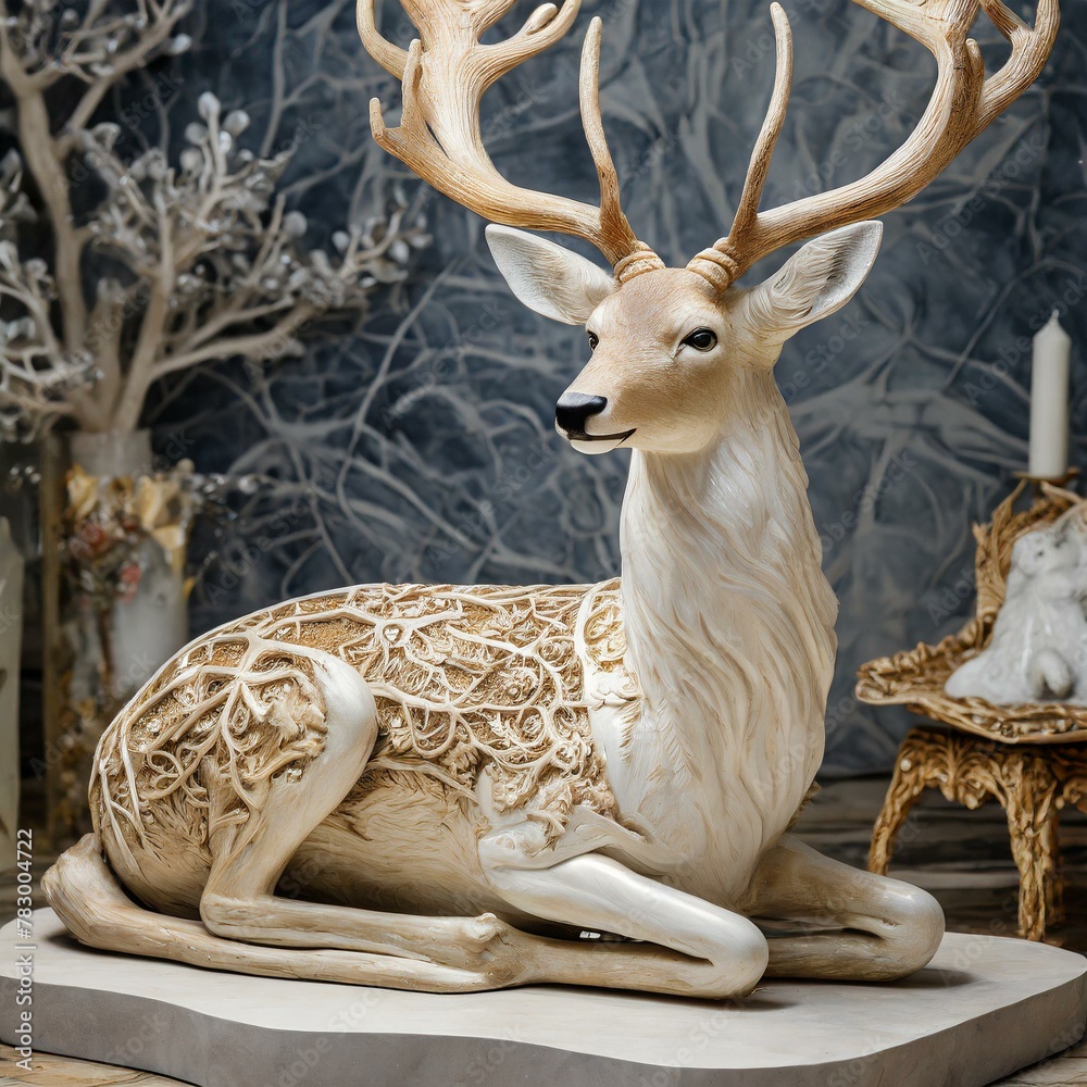 An enchanting portrayal of a deer sitting decorative sculpture, crafted ...