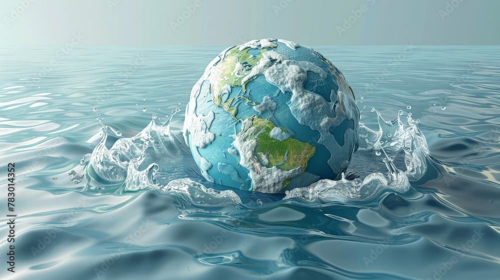 Climate Change: A 3D vector illustration of a globe with ice caps ...