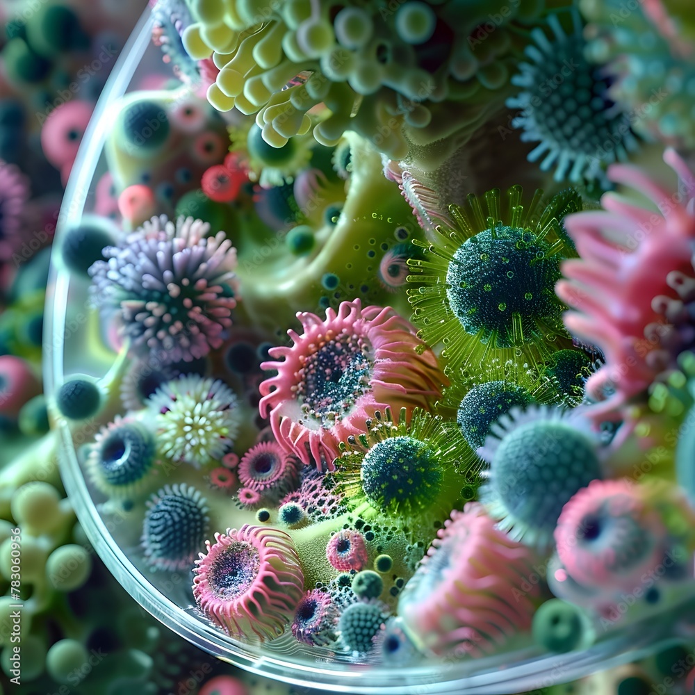 Captivating Microscopic Landscape:A Vibrant Petri Dish Teeming with ...