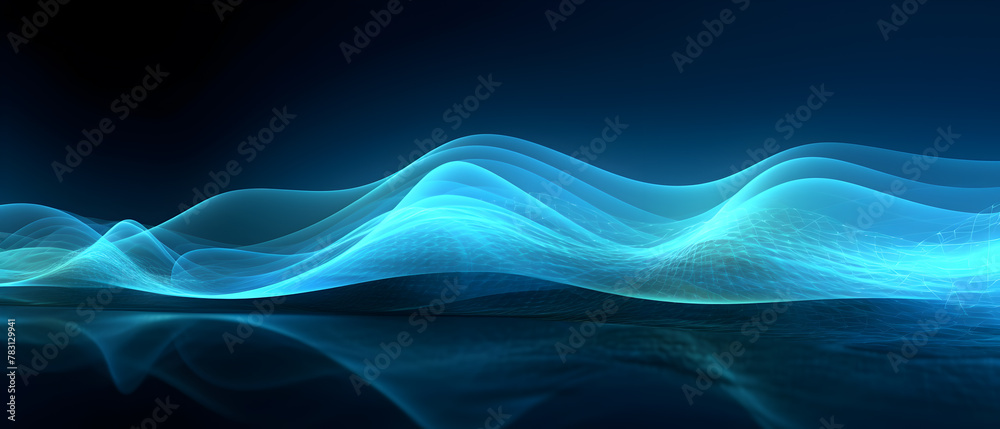 Abstract dark blue background with light waves and geometric structures ...