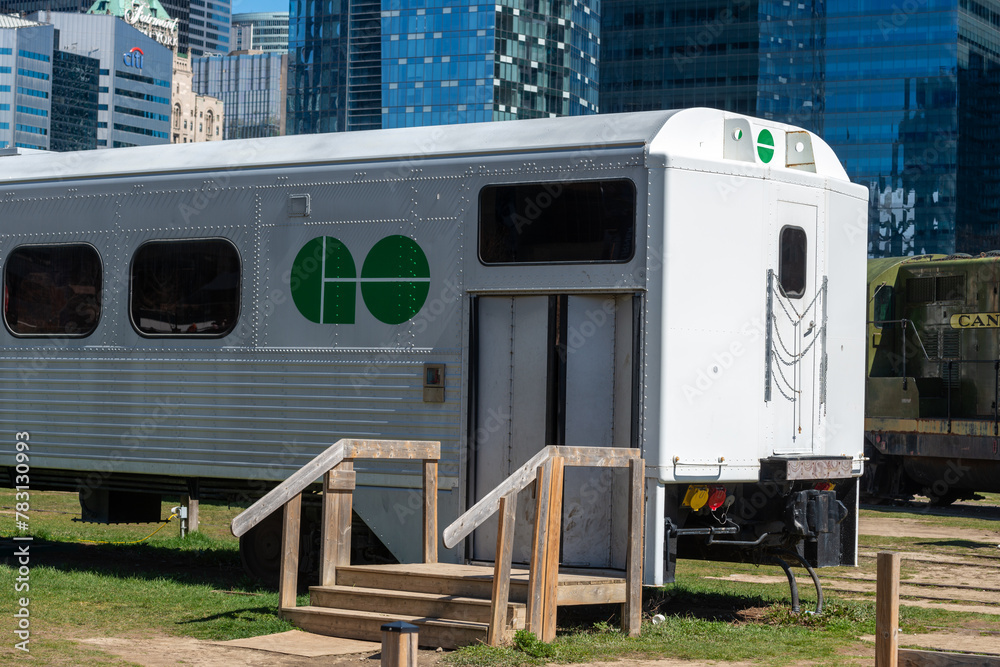 vintage Go Transit train car on display at Roundhouse Park and Toronto ...