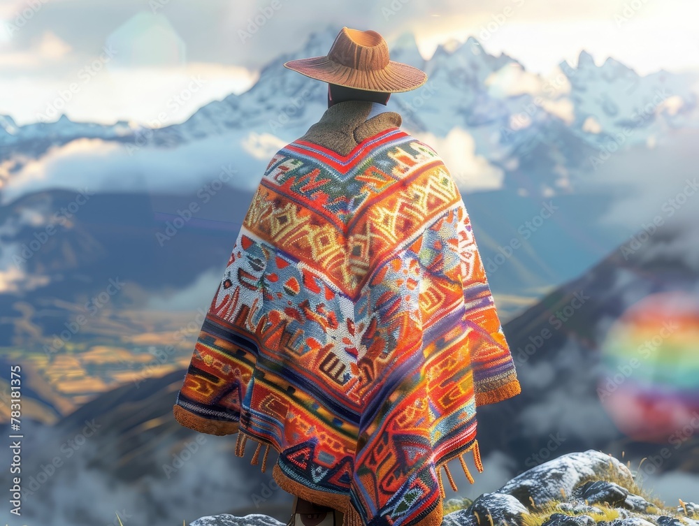 Peruvian Andean Poncho, Earthy Alpaca Wool, Symbolizes Connection to ...