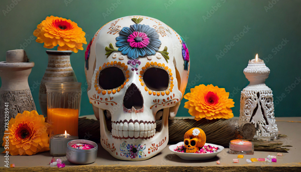 Painted human skull for Mexico's Day of the Dead (El Dia de Muertos ...