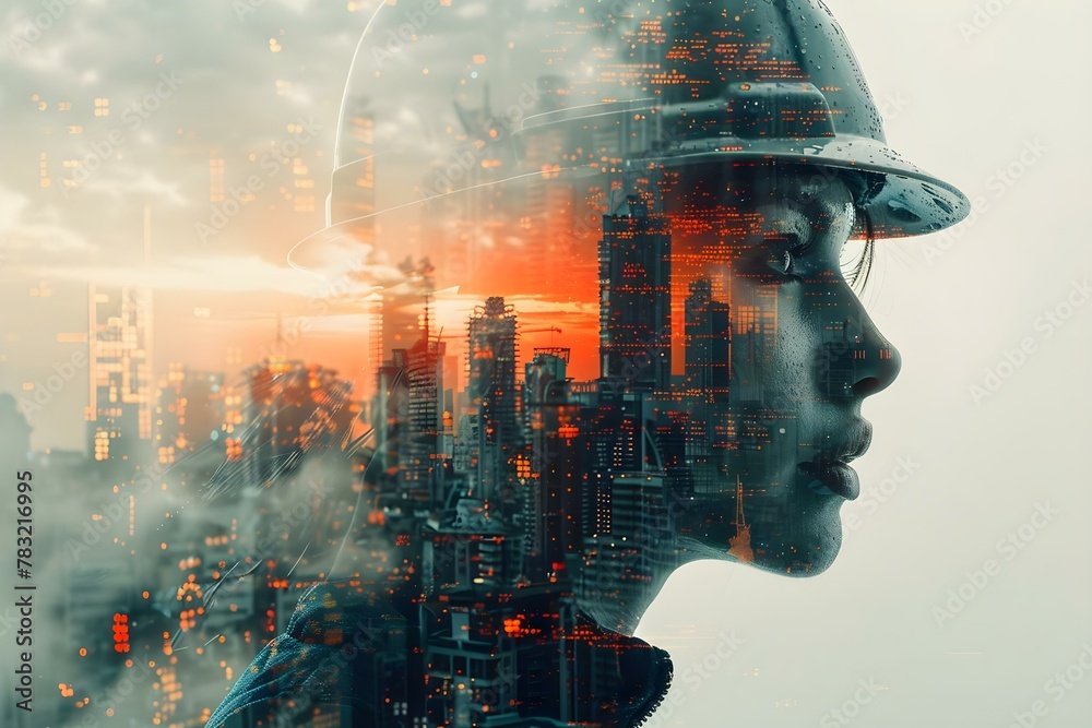 Vision of Progress: Engineers Blending with Future Cityscapes. Concept Engineering Innovations ...