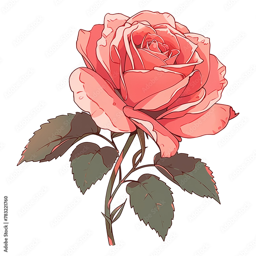 beautiful flower illust drawing pink rose on PNG image with transparent ...