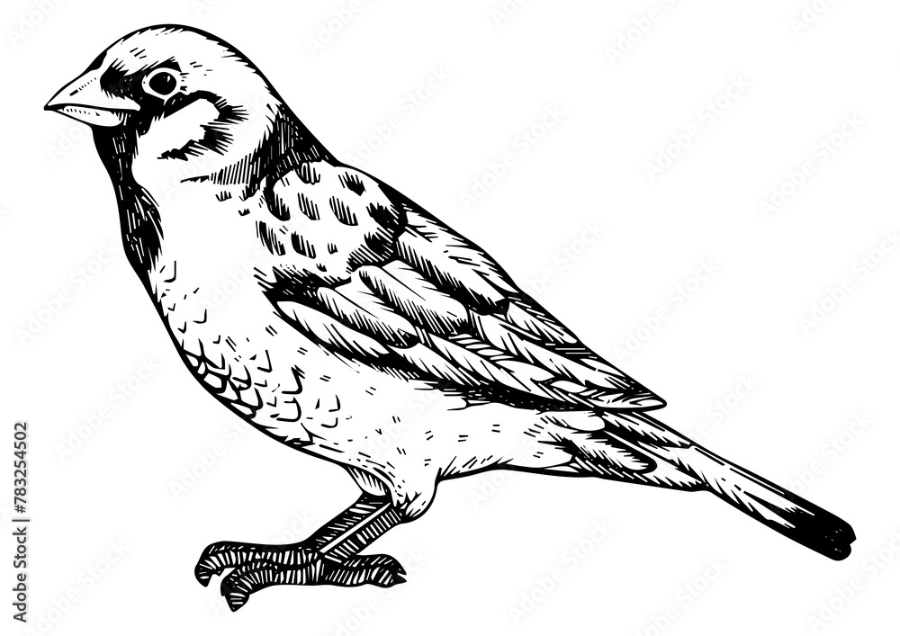 Sparrow bird engraving PNG illustration. Scratch board style imitation ...