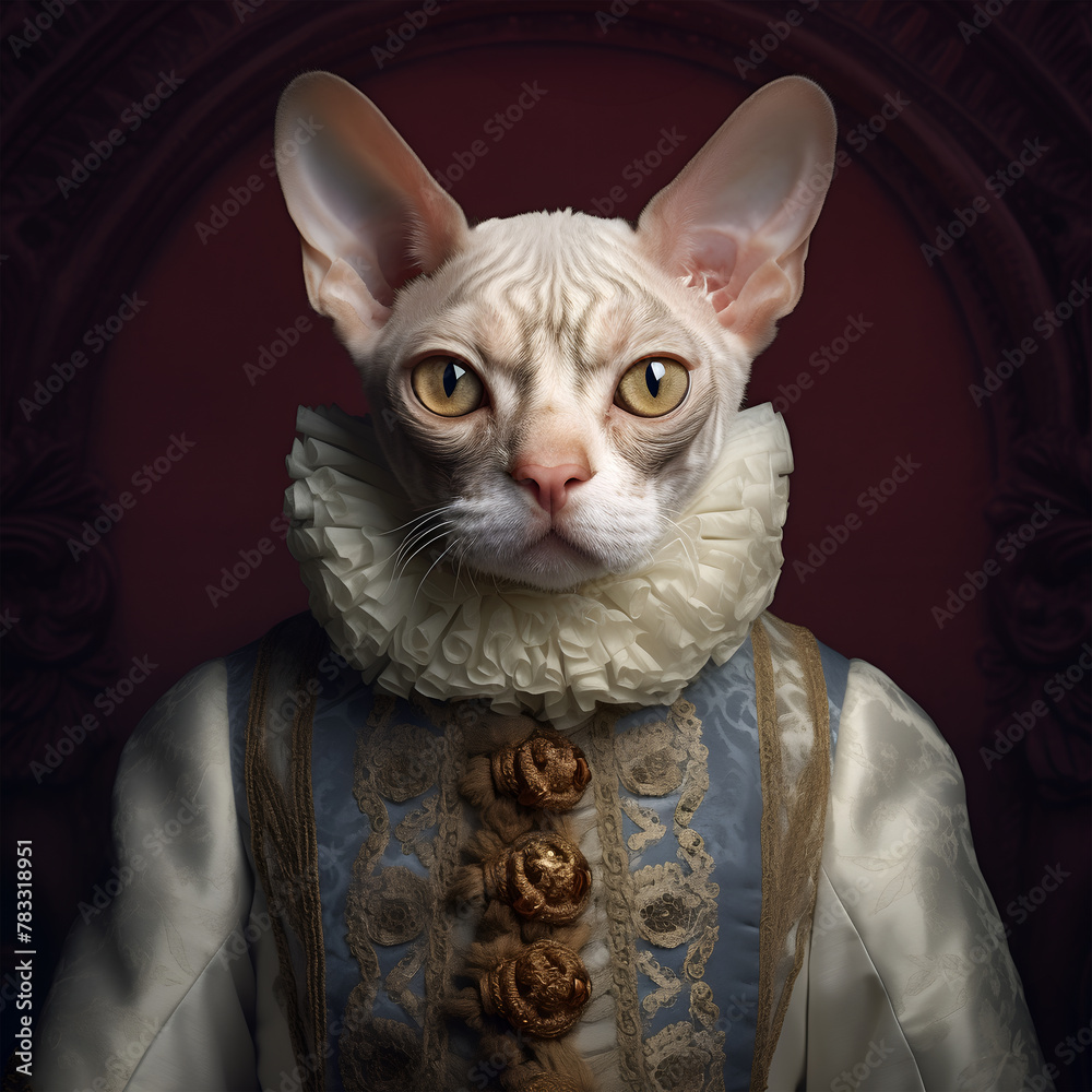 Realistic lifelike Devon Rex cat kitty kitten in renaissance regal ...