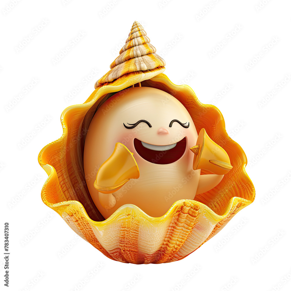 Cartoon bell inside magical seashell on transparent background, happily ...