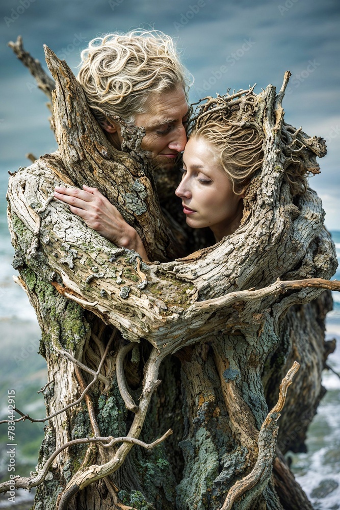 Ask and Embla, the first humans in Norse mythology, emerging from ...