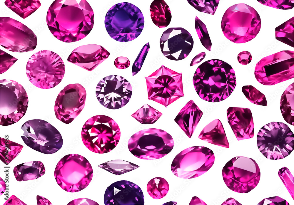 Beautiful Purple Gems Crystals on White Background. Pink Diamonds with ...