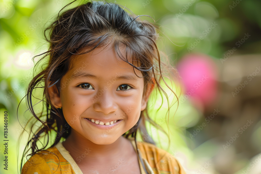 Nepalese girl smiling in copy-space, an intercultural depiction of ...