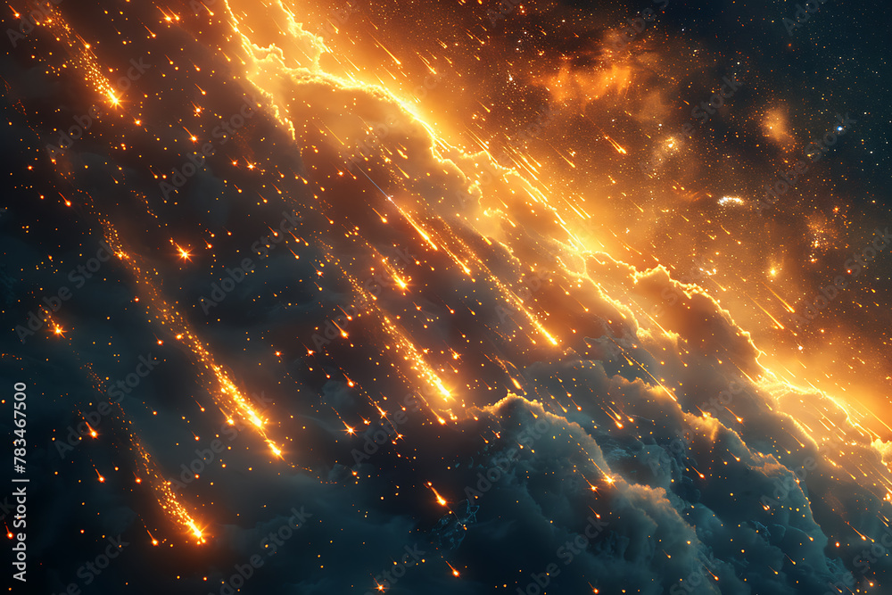 A mesmerizing starfall with falling stars streaking across the night ...