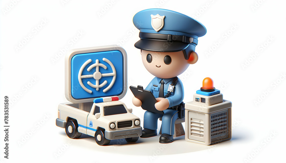 3D Highway Patrol Officer Icon Monitoring Traffic and Enforcing Laws in ...