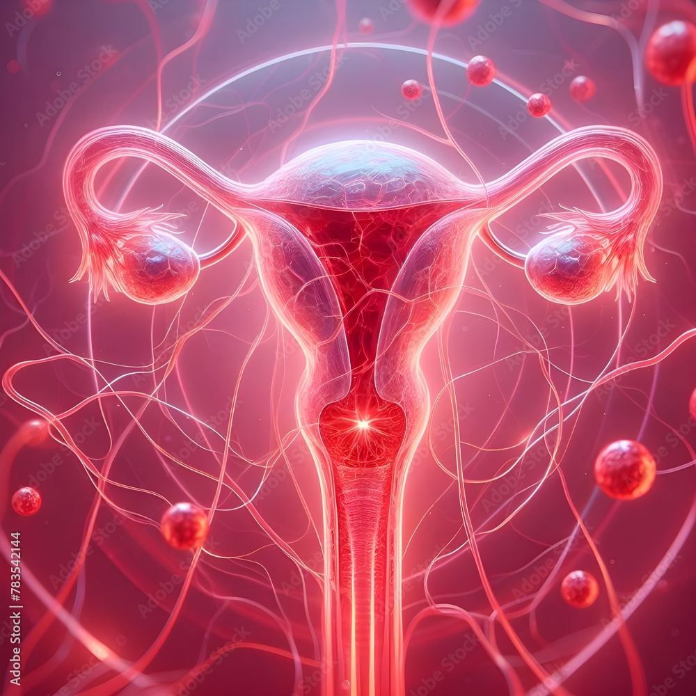 Cancer cells on Uterus 3d render illustration glowing female human ...