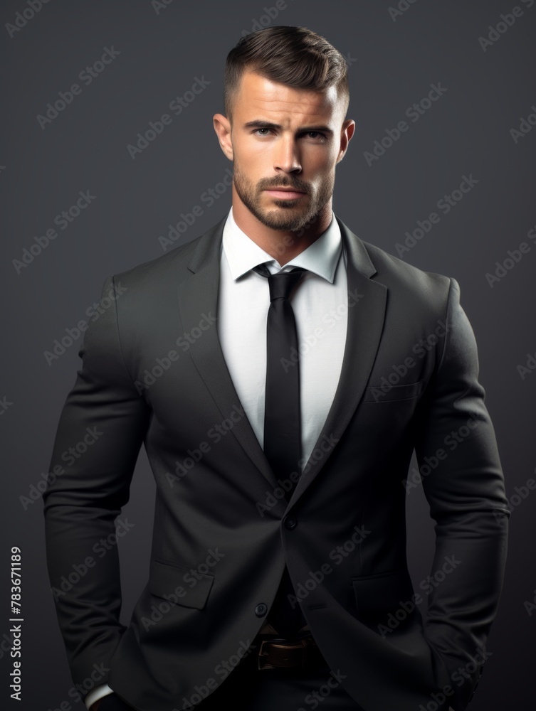 muscular handsome man standing sideways, 30 years old, short hair, in a ...