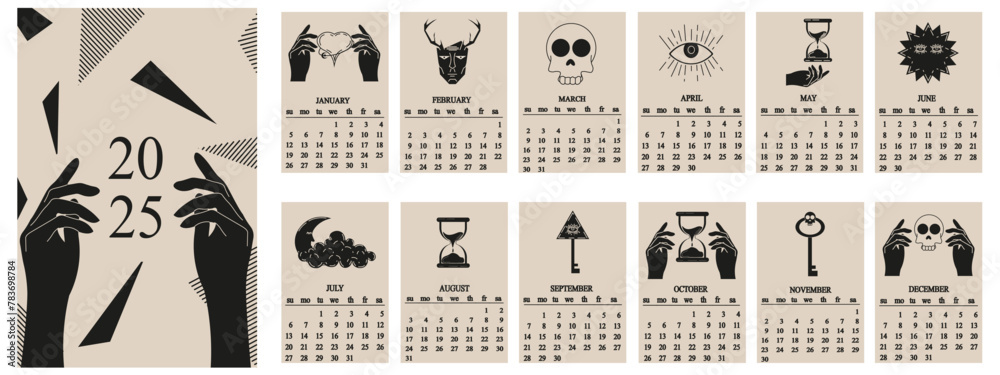 Illuminati 2025 Calendar Design with 12 sheets isolated white ...