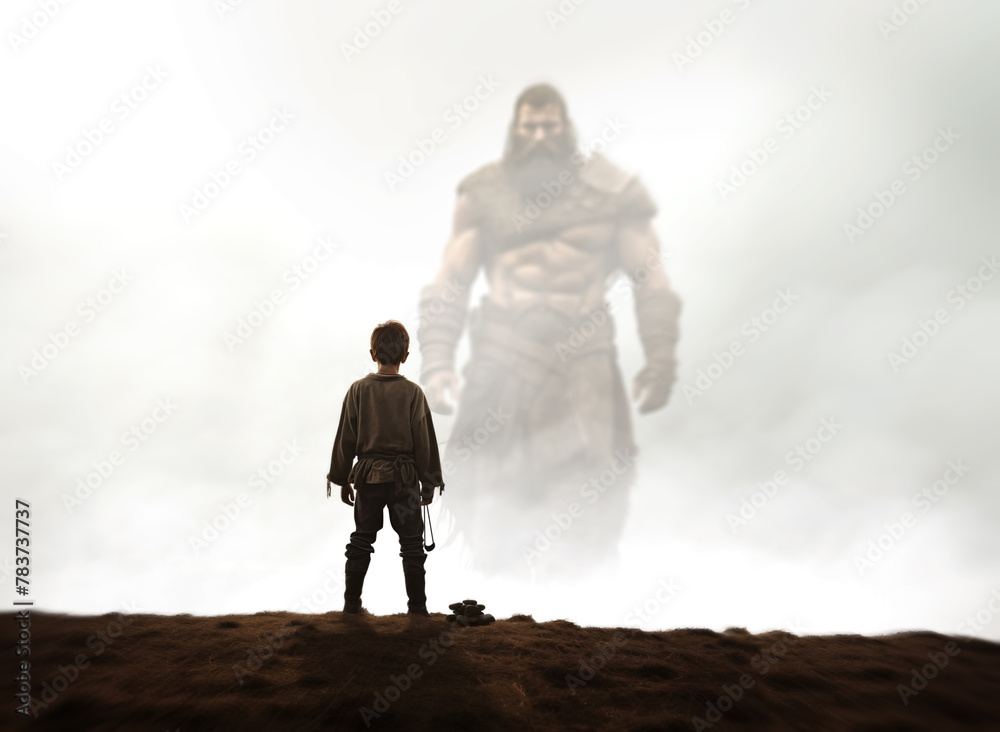 David and Goliath. Bible story of young Shepherd boy defeating a giant ...