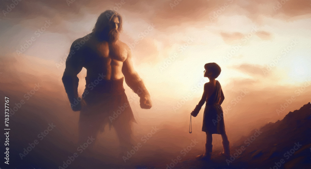 Stock-Illustration „Oil Painting illustration of David and Goliath ...