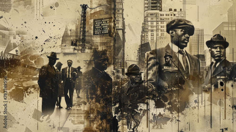 poster with a vintage look, incorporating black and white photos of ...