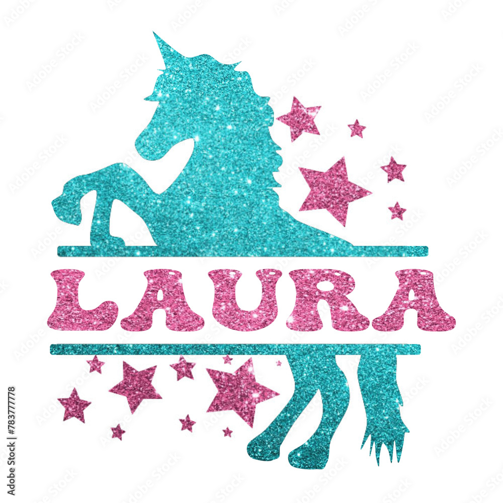 Laura - pink glitter - name written in a frame with light blue glitter ...