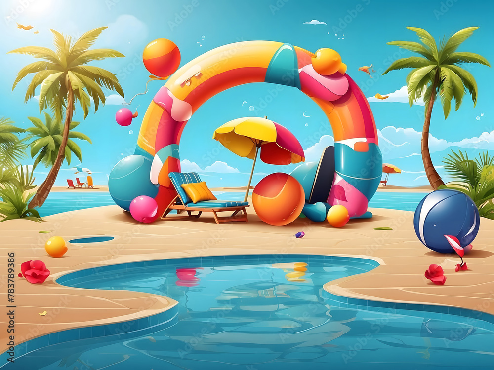 Summer-time vector design. It's summertime text with floating elements ...